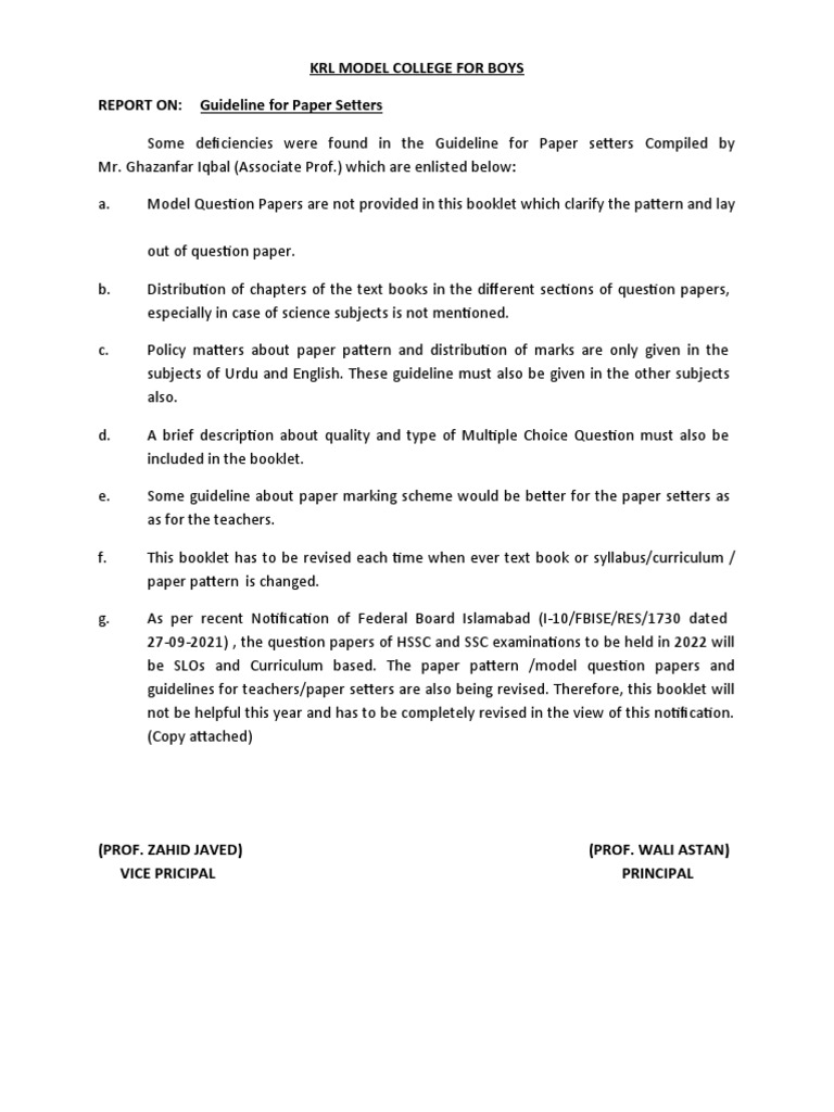 Paper Setting Guidelines Update | PDF | Science & Mathematics