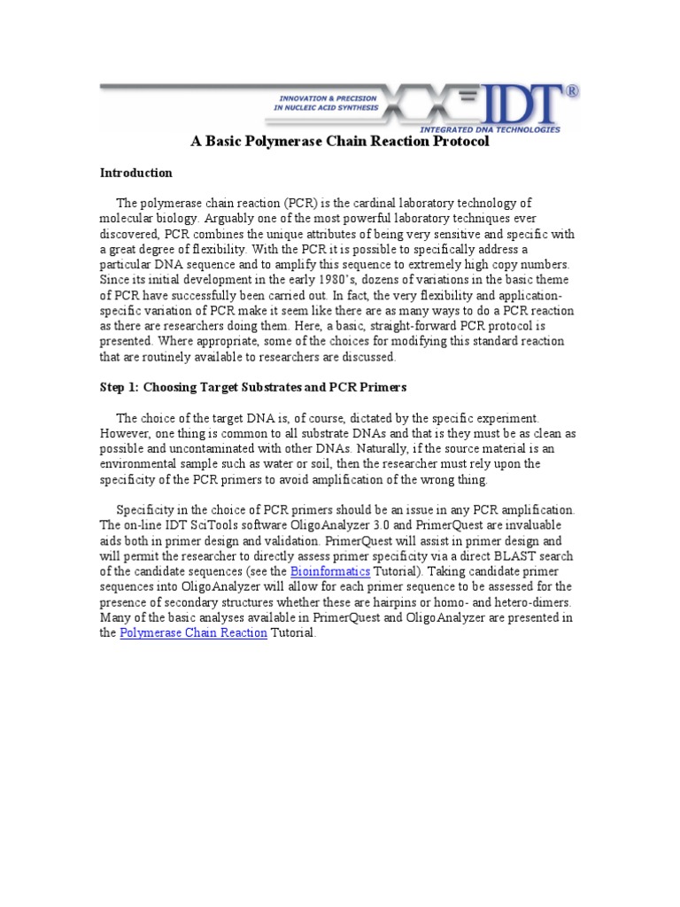 A Basic Polymerase Chain Reaction Protocol: Bioinformatics | PDF ...