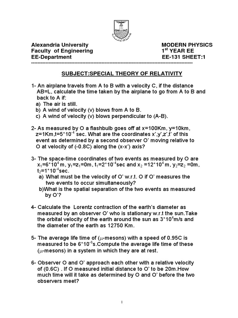 Sheet1 Relativity | PDF | Special Relativity | Momentum