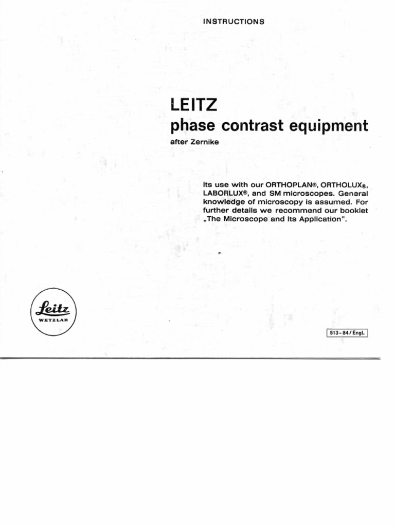 513-84 Instruction Leitz Phase Contrast Equipment | PDF
