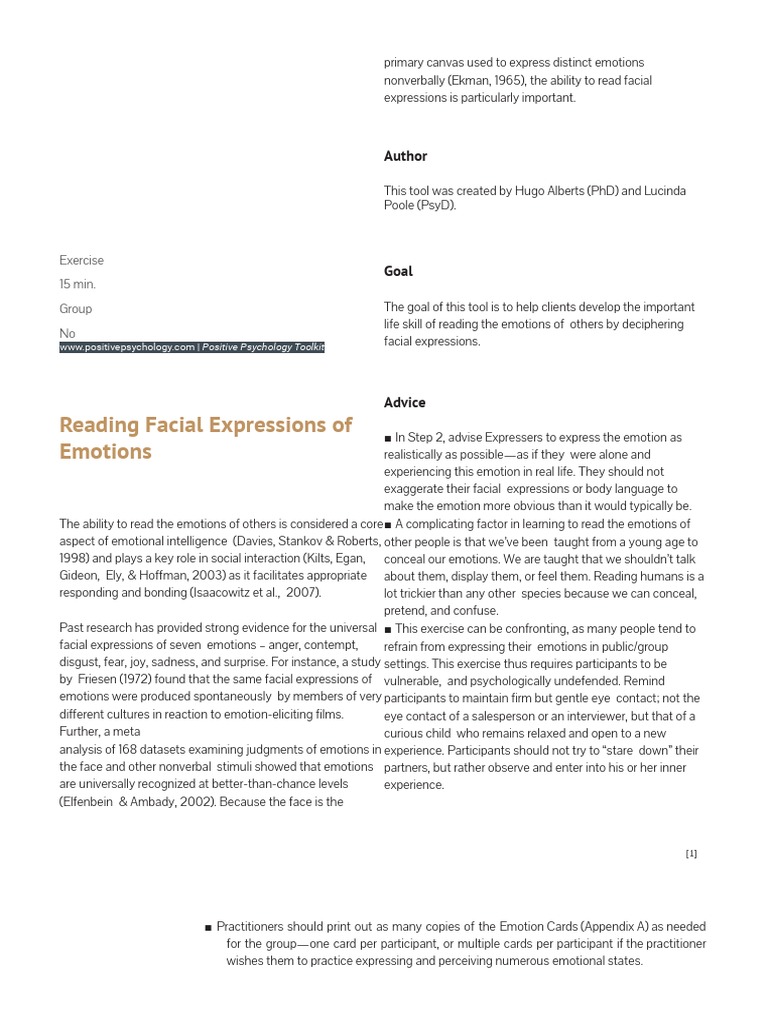 Ex7 - Reading Facial Expressions of Emotions | PDF | Emotions | Facial ...