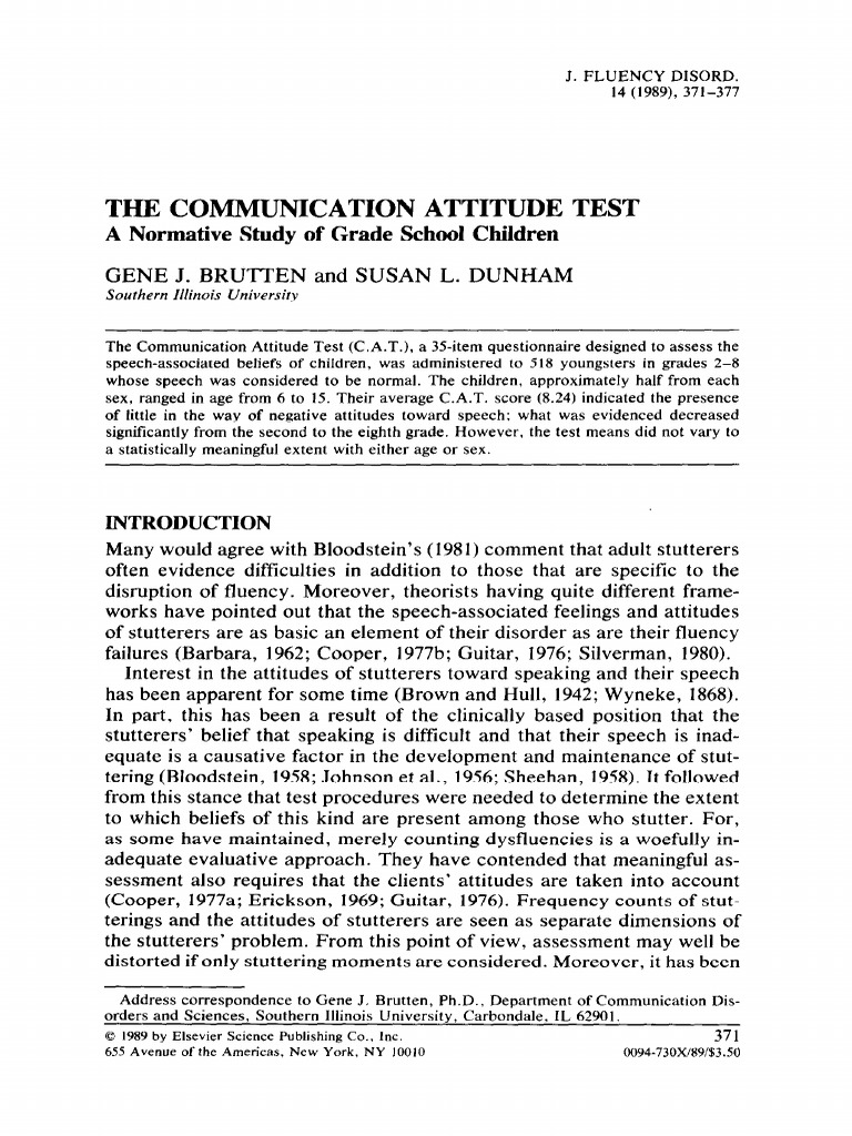The Commumcation Attitude Test: A Normative Study of Grade School ...