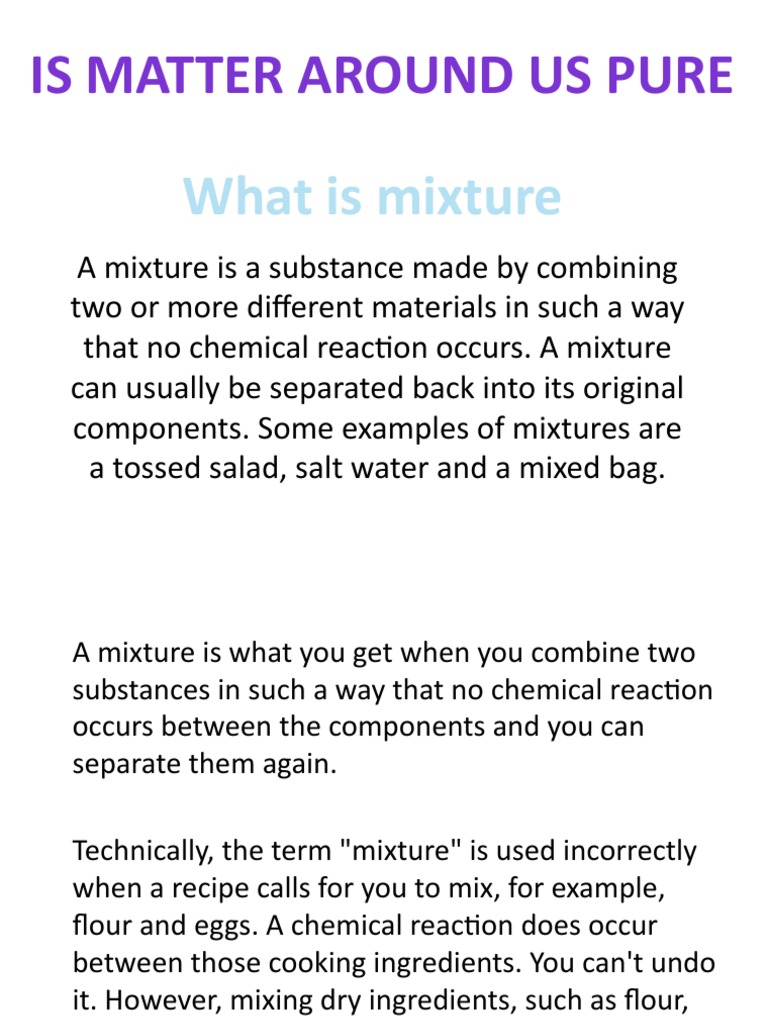 What Is Mixture: Is Matter Around Us Pure | PDF | Mixture | Concentration