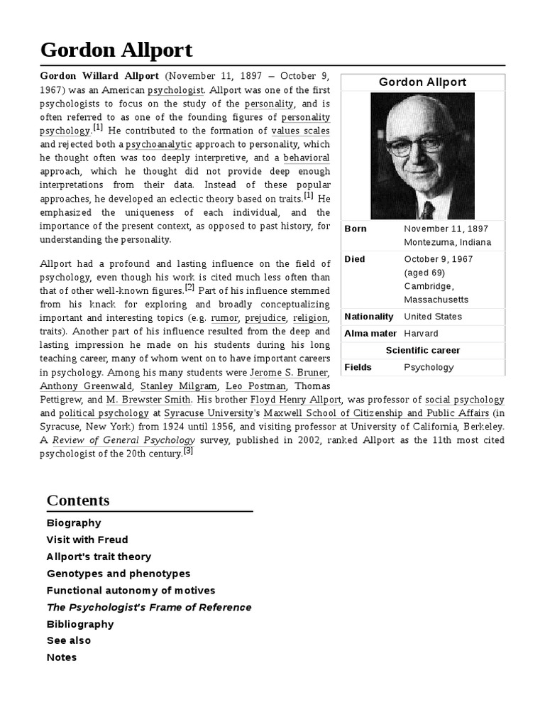 Gordon Willard Allport (November 11, 1897 - October 9 | PDF ...