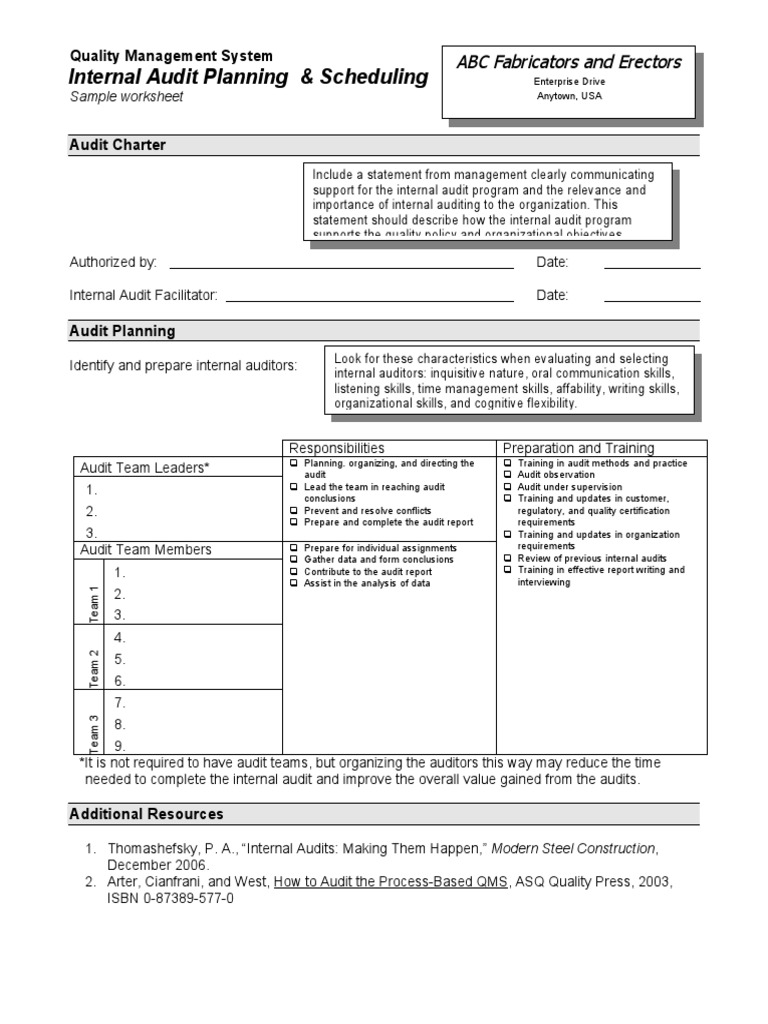 Internal Audit Planning and Scheduling Sample Format | PDF | Internal ...