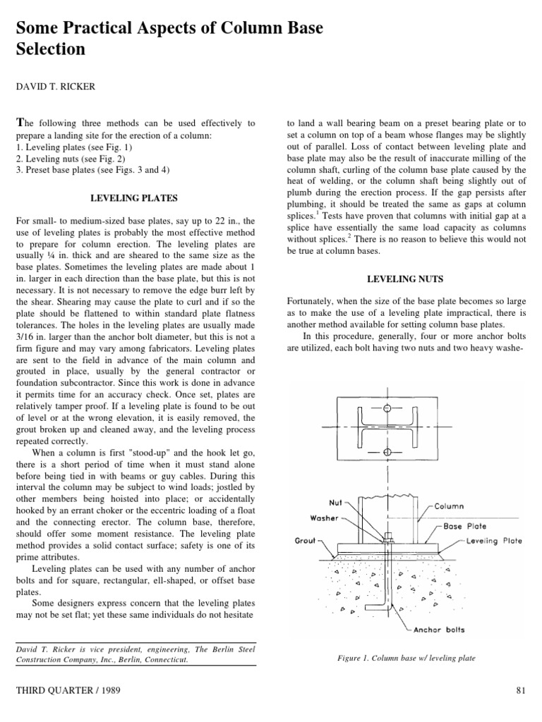 Some Practical Aspects of Column Base Selection: Leveling Plates | PDF ...