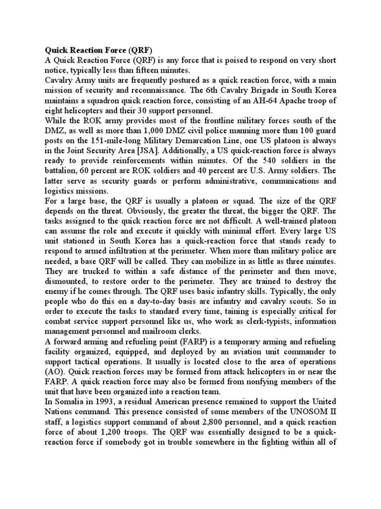 Quick Reaction Force (QRF) | PDF | Military | International Relations