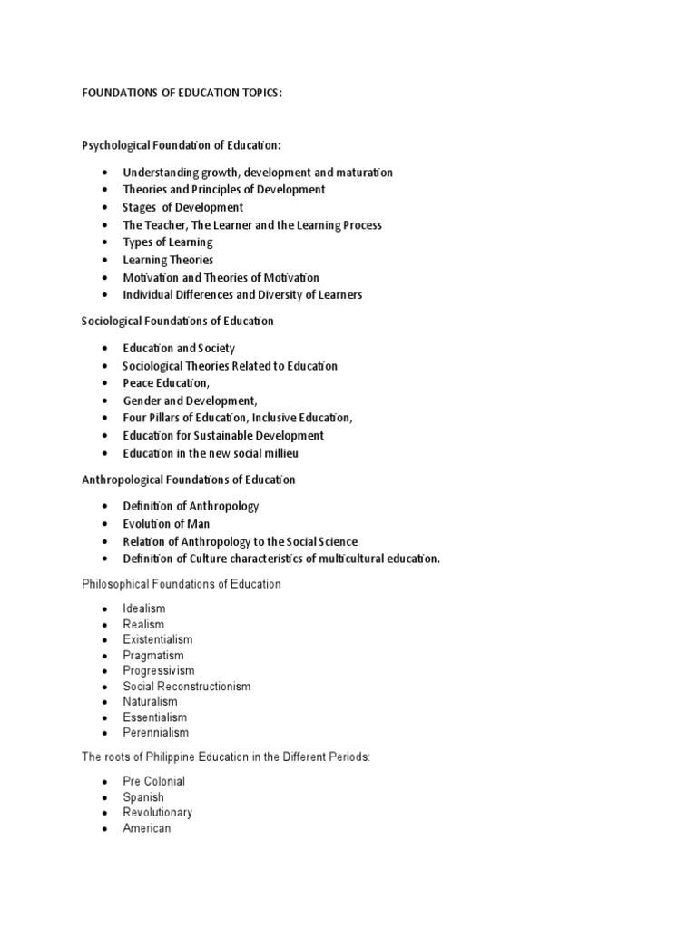 Foundations of Educ TOPICS | PDF | Anthropology | Academia