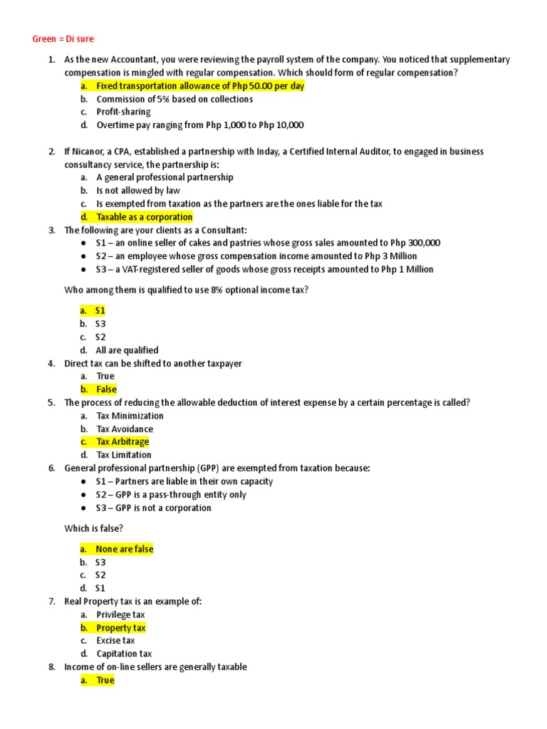 Tax Questions | PDF | Expense | Taxes