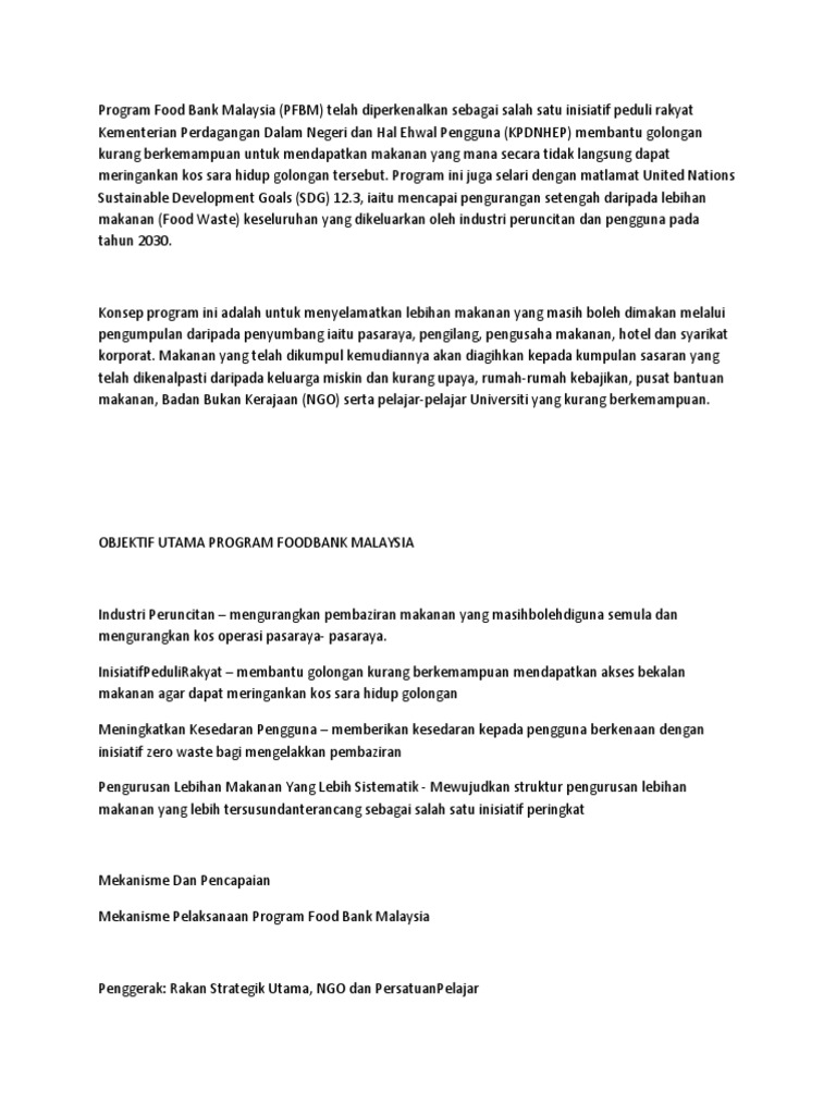 Program Food Bank Malaysia | PDF