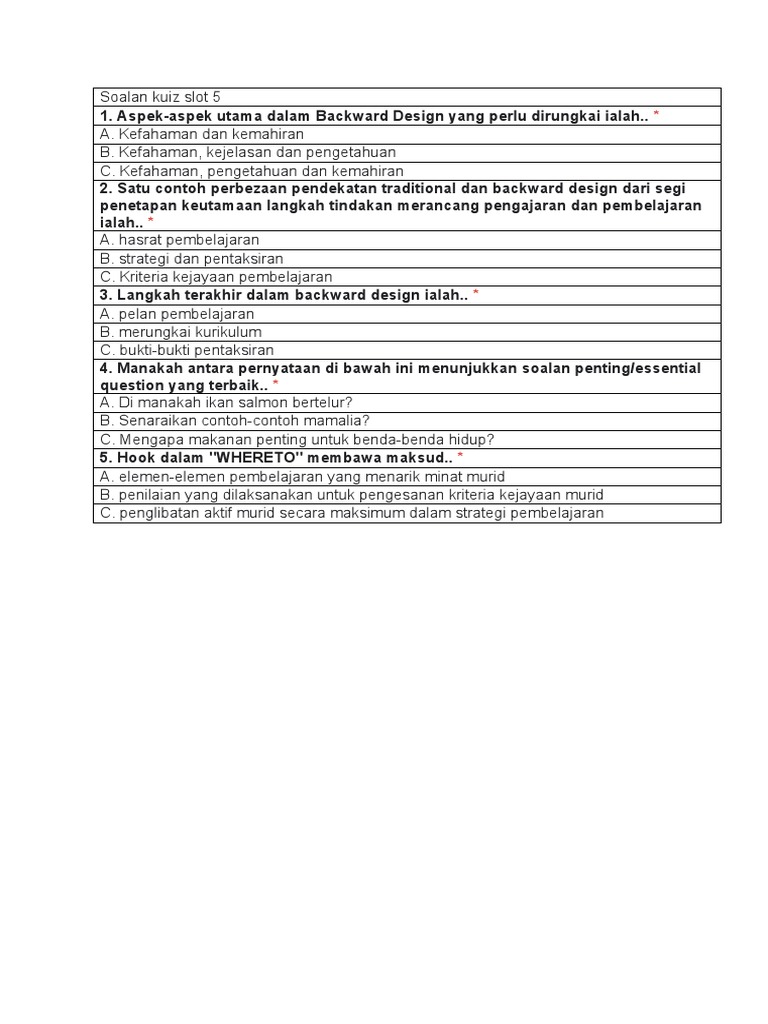 Soalan Kuiz Slot 5 | PDF