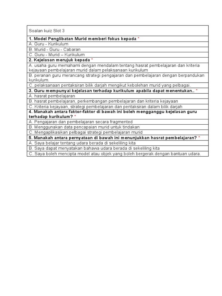Soalan Kuiz Slot 3 | PDF