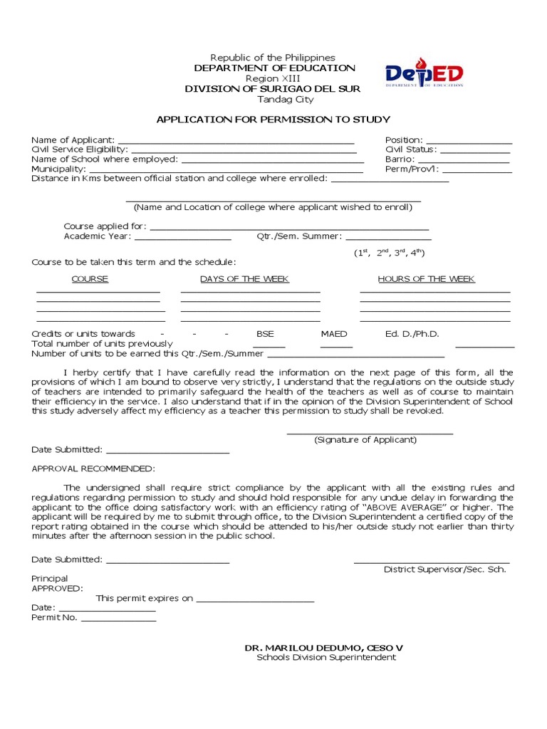 Permit To Study | PDF | Teachers | Workweek And Weekend