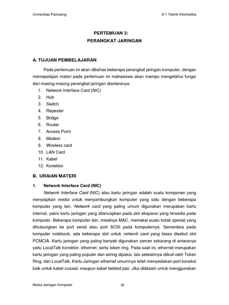 Perangkat Jaringan Komputer S-1 TI | PDF