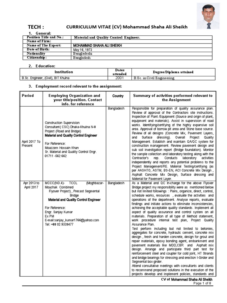 CV Md. Shaha Ali Sheikh - Material - BSC - KUET - 20 Yr Exp | PDF ...