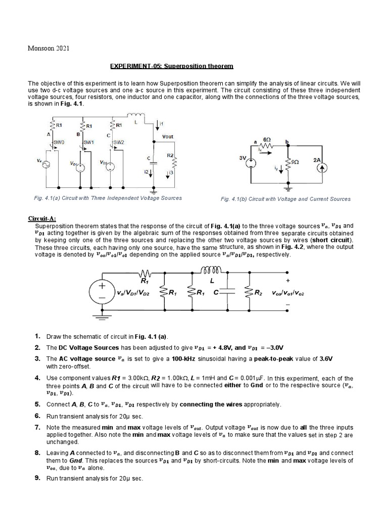 Monsoon 2021: EXPERIMENT-05: Superposition Theorem | PDF | Electrical Network | Electronics