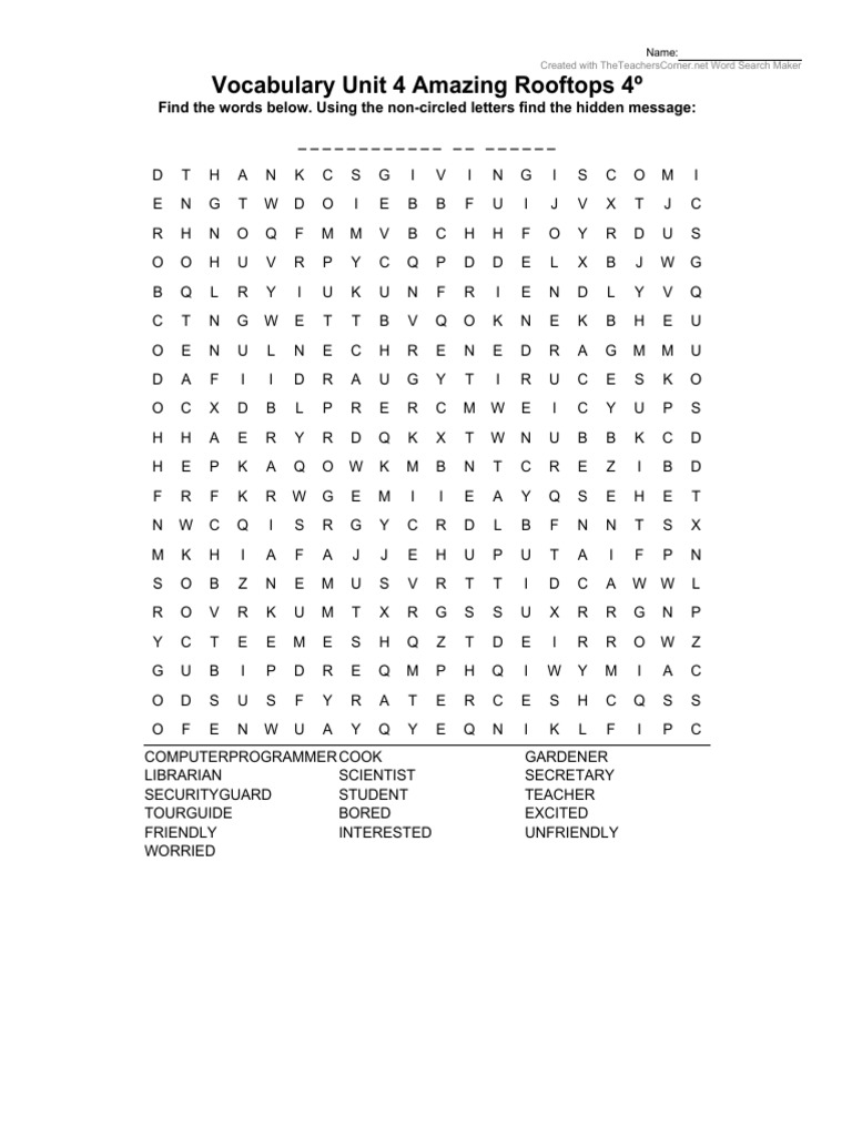 Vocabulary Unit 4 Amazing Rooftops 4º | PDF