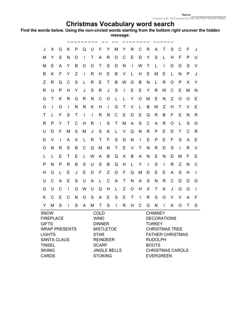 Christmas Vocabulary Word Search | PDF | Christmas | December Observances