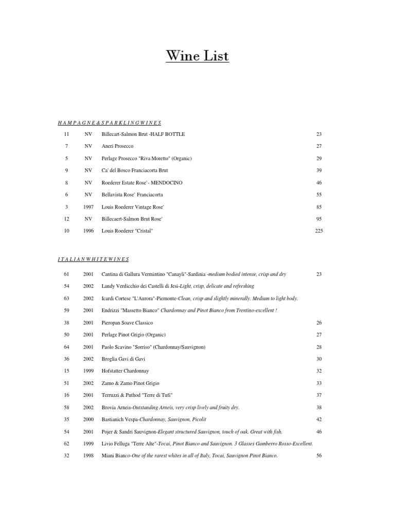 Wine List | PDF | Viticulture | Alcoholic Drinks