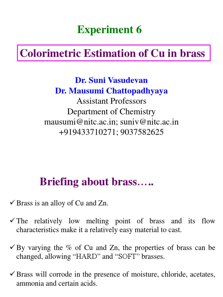 Experiment 6: Colorimetric Estimation of Cu in Brass | PDF | Absorbance ...