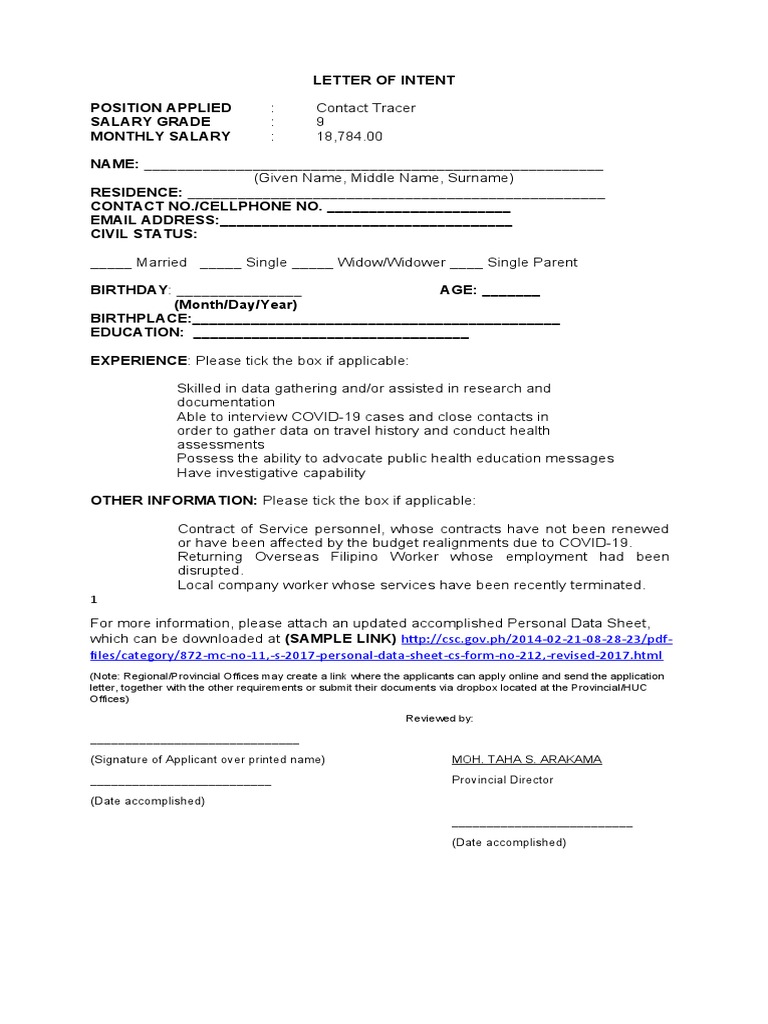 (Sample) Letter of Intent | PDF