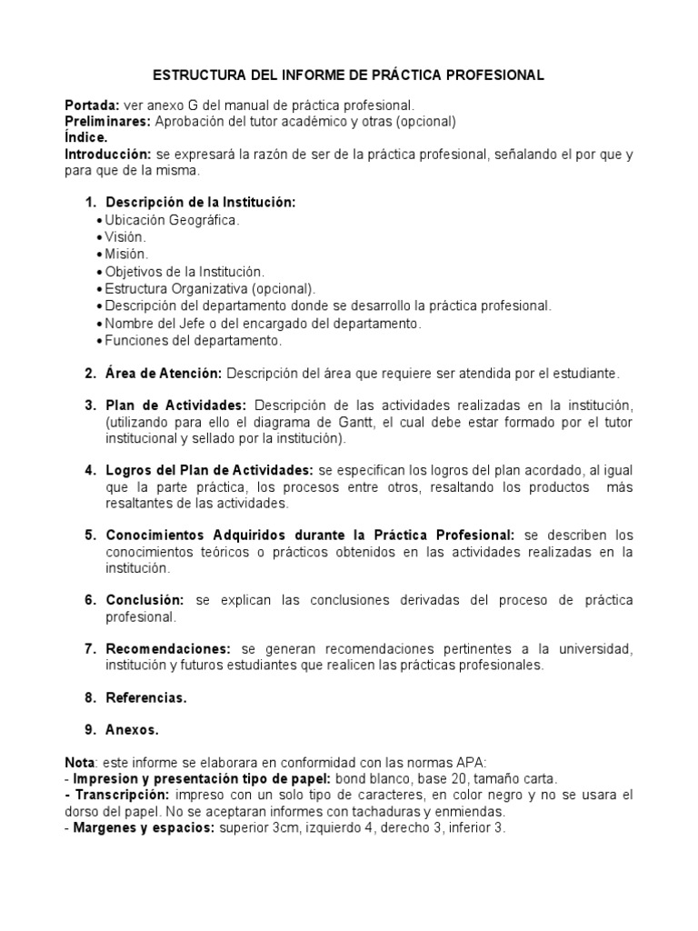 Estructura Del Informe de Práctica Profesional | PDF