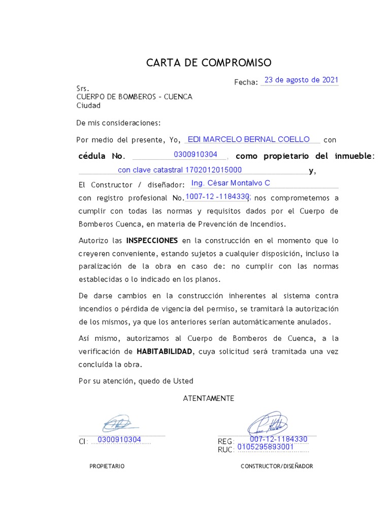 3 - CARTA-DE-COMPROMISO Marcelo Bernal | PDF