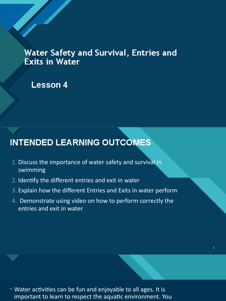 Lesson 4 Water Safety and Survival, Entries and Exit in Water | PDF ...
