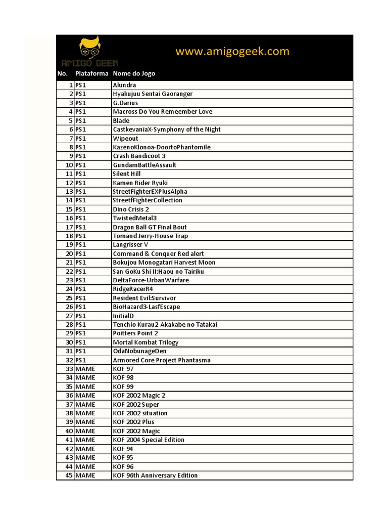 Lista de Jogos Game Stick AmigoGeek | PDF | The Walt Disney Company ...