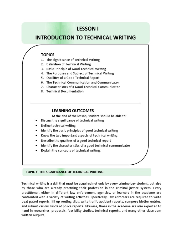 Technical Writing Lesson 1 | PDF | Technical Communication | Writers