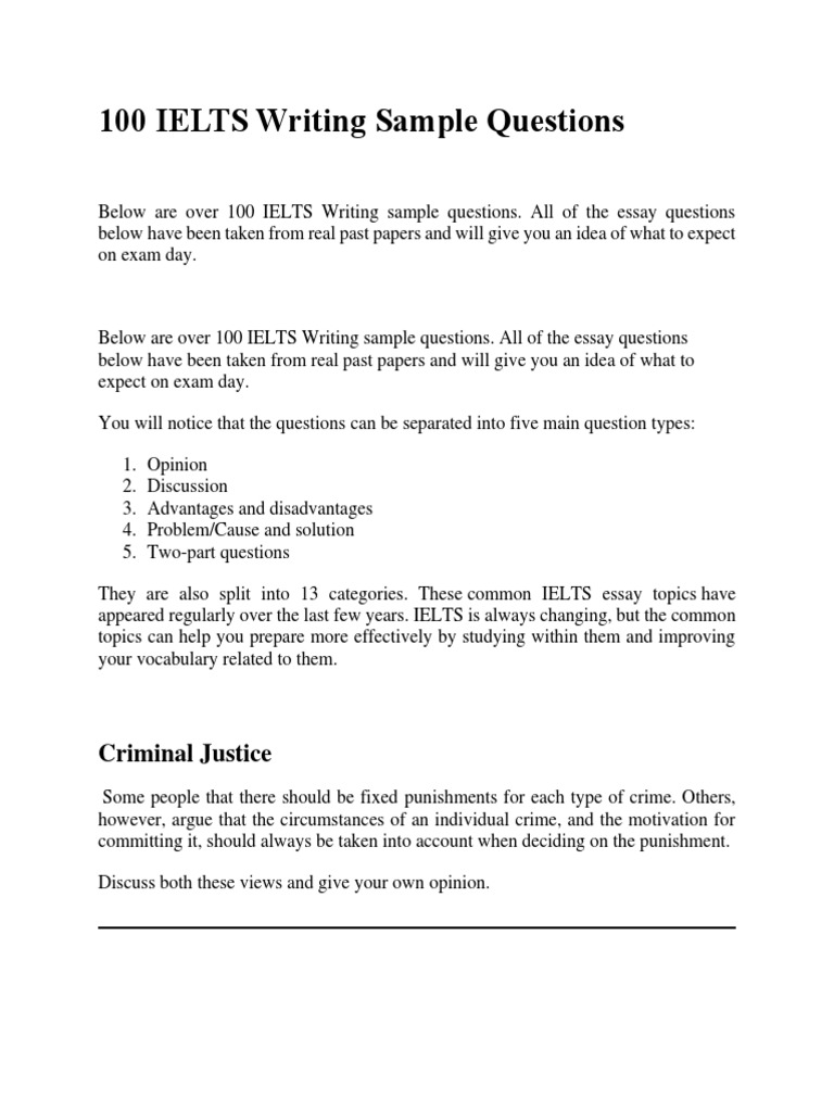 100 IELTS Writing Sample Questions: Criminal Justice | PDF | Crimes ...