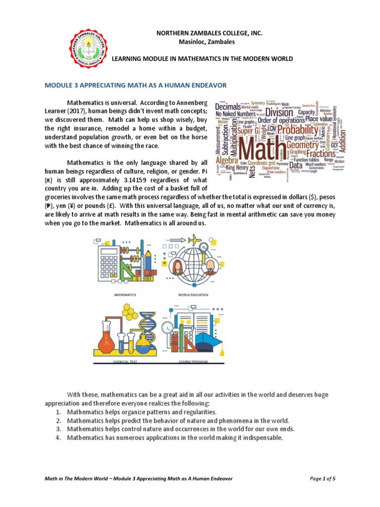 Math in The Modern World Module 3 Appreciating Math As A Human Endeavor ...