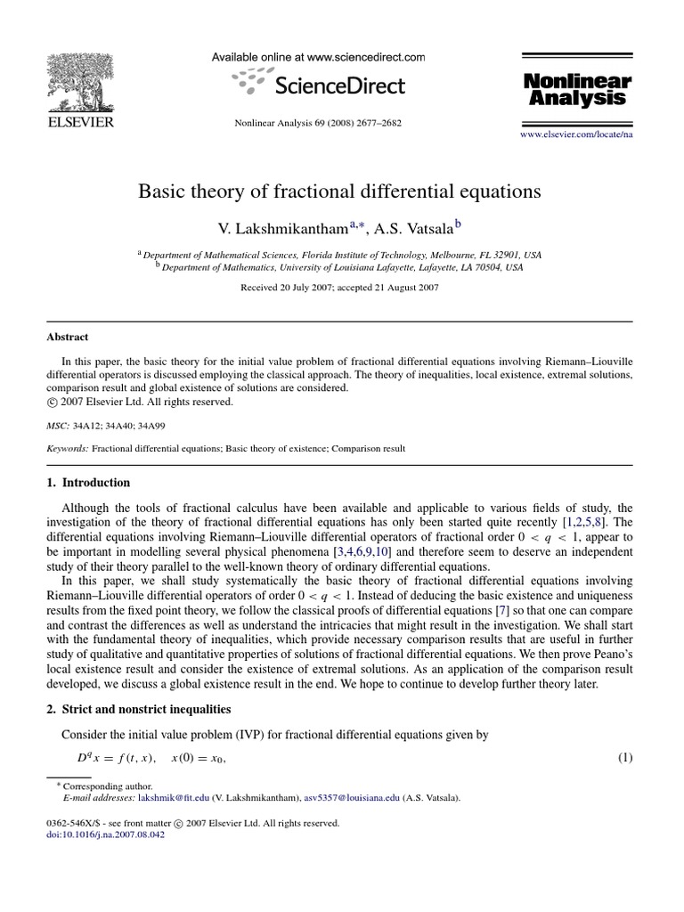 Basic Theory Of Fractional Differential Equations Pdf Differential
