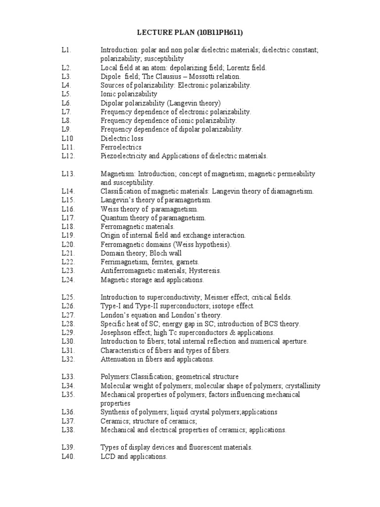 Lecture Plan | Download Free PDF | Dielectric | Materials Science
