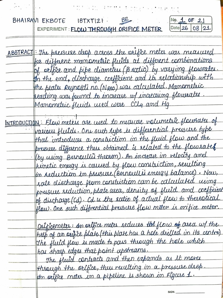 Orifice Meter Flow Experiment Analysis | PDF | Applied And ...