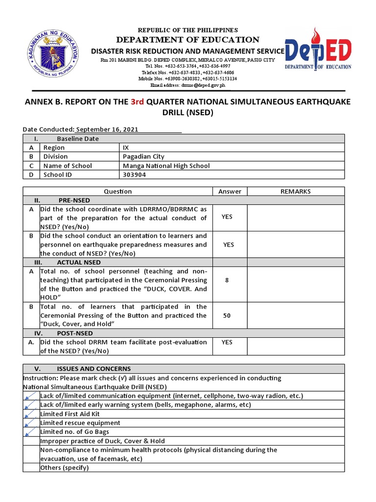 3RD NSED-2021-ANNEX-B (Final) | PDF | Emergency Management