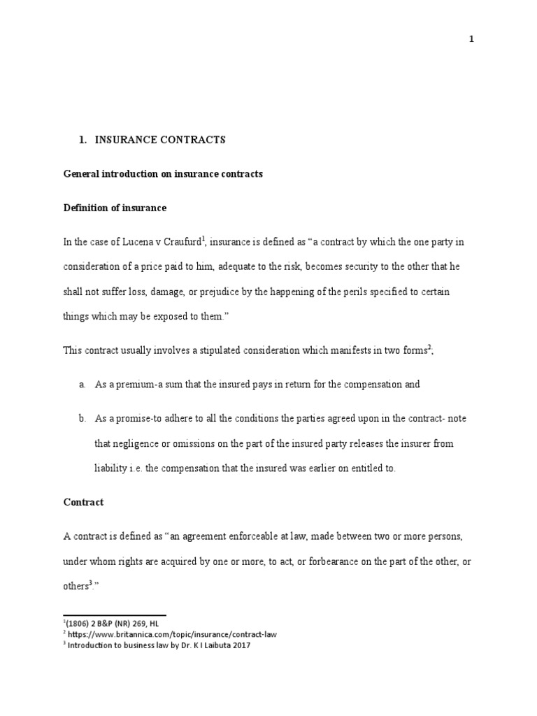 Insurance Contracts General Introduction On Insurance Contracts ...