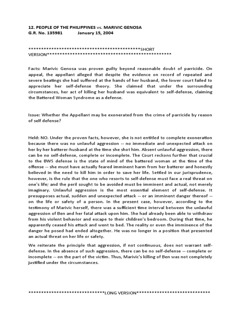 Peope Vs Genosa | PDF | Psychological Trauma | Domestic Violence