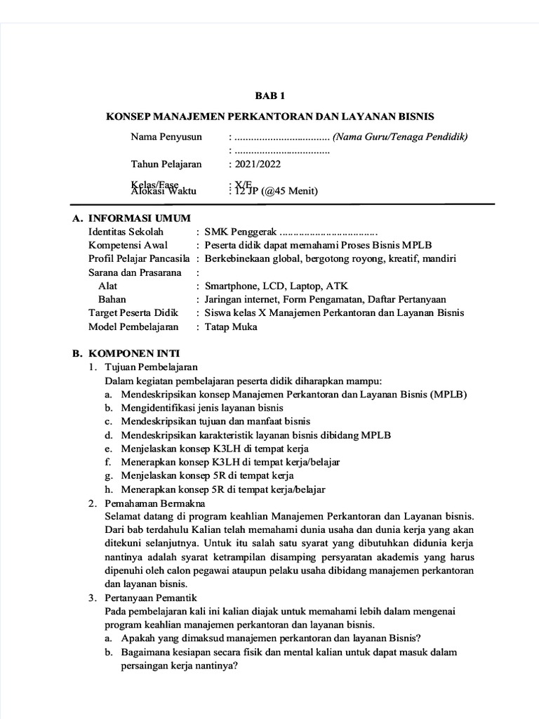 Modul Ajar Kelas X Dasar MPLB SMT 1 | PDF Modul Ajar Kelas X Dasar MPLB SMT 1 | PDF