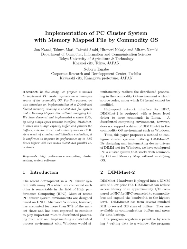 Implementation of PC Cluster System With Memory Mapped File by ...