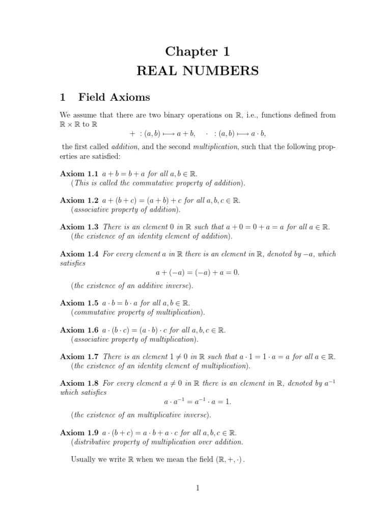 Real Numbers: 1 Field Axioms | PDF | Logic | Teaching Mathematics