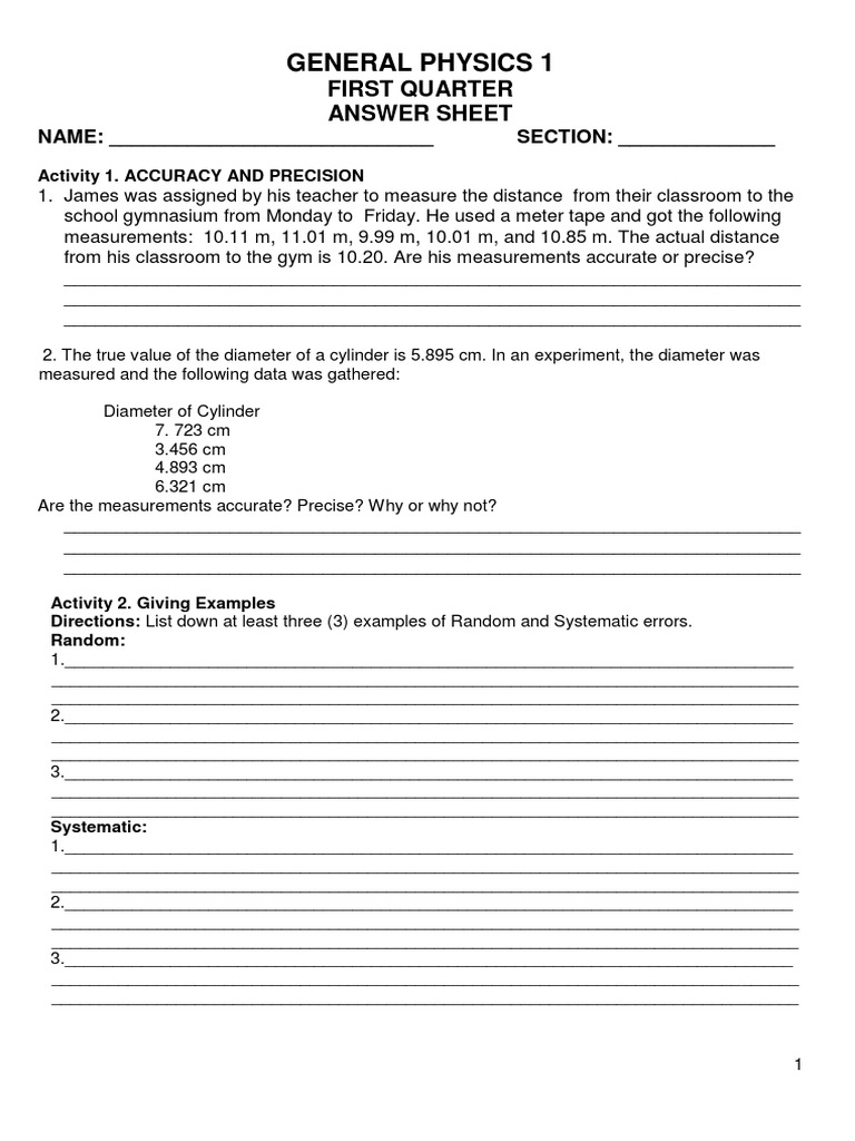General Physics 1: First Quarter Answer Sheet | PDF | Projectiles | Force