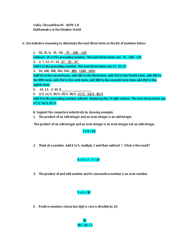 Acitivity in Inductive Reasoning | PDF | Numbers | Elementary Mathematics