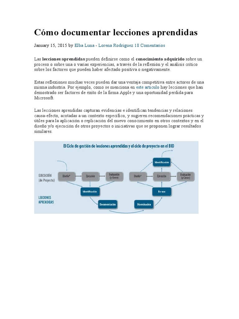 Cómo Documentar Lecciones Aprendidas | PDF | Conocimiento | Caso de estudio