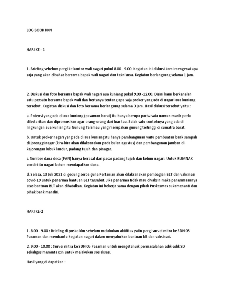 Log Book KKN | PDF | Ilmu Sosial