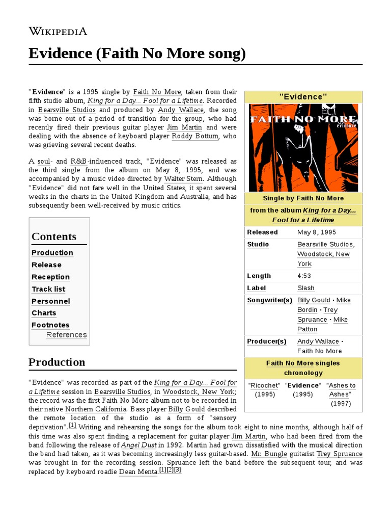 Evidence (Faith No More Song) | PDF | Music Industry | Recorded Music