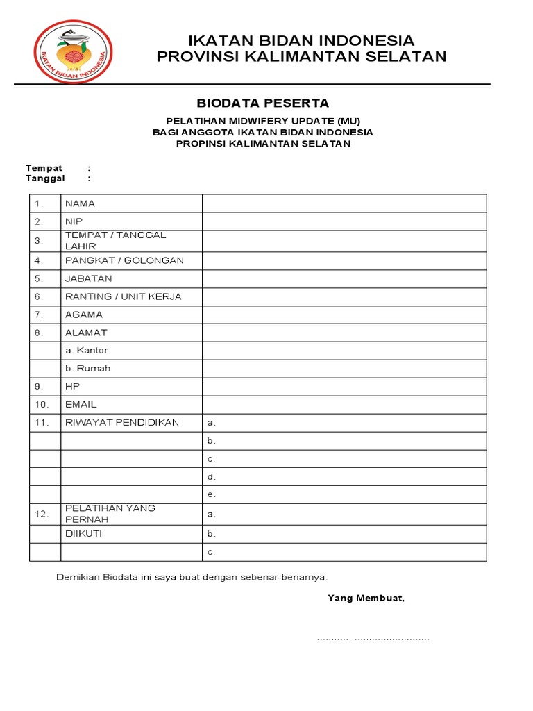 Biodata Peserta Ibi | PDF | Karier & Perkembangan