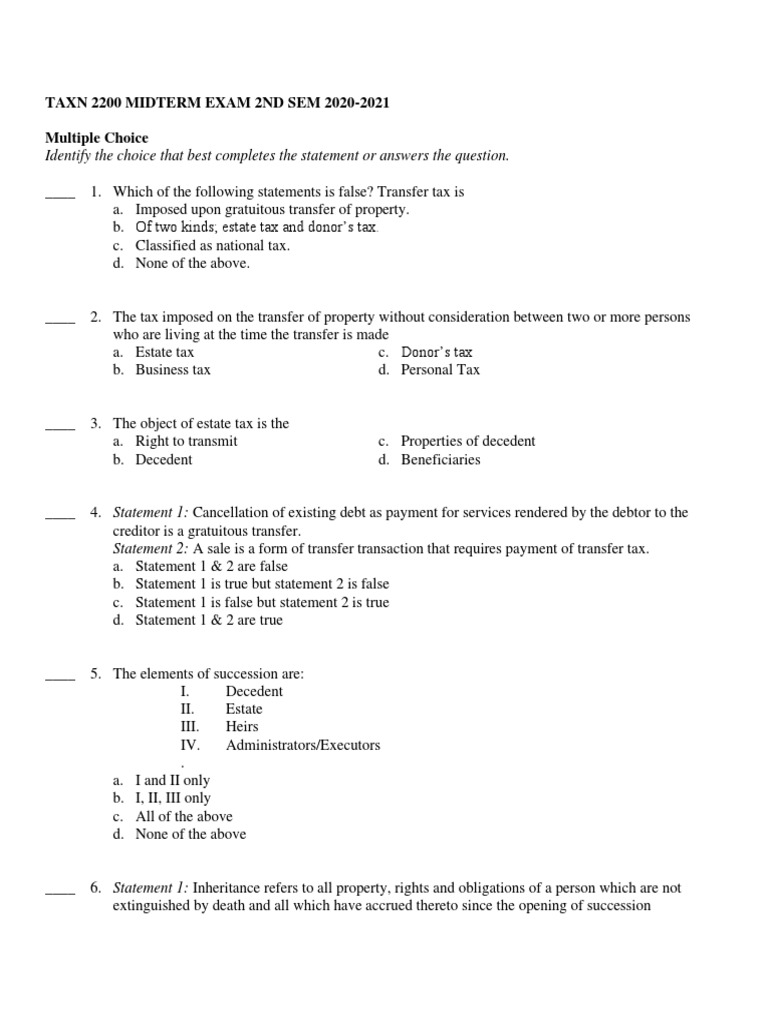 Template - TAXN 2200 MIDTERM EXAM 2ND SEM 2020-2021 QUESTIONNAIRE | PDF ...