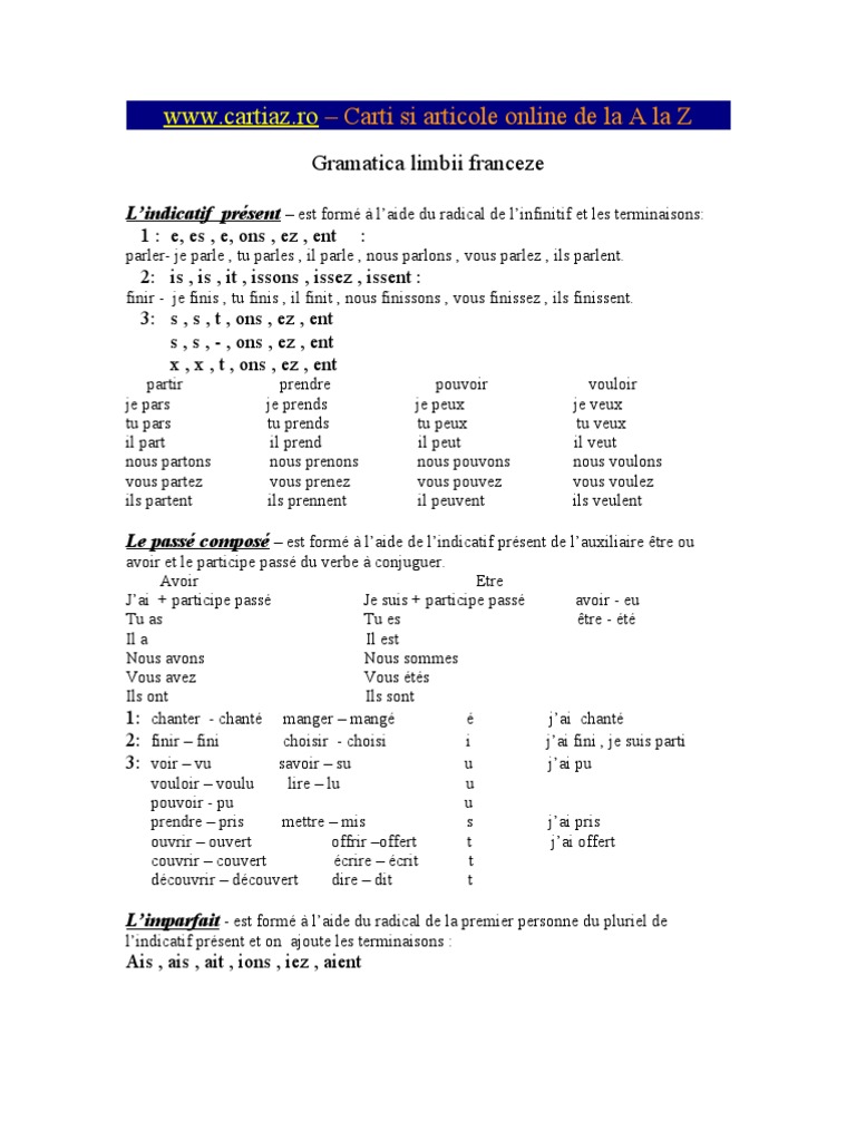 Franceza Gramatica | PDF | Temps (grammaire) | Pronom