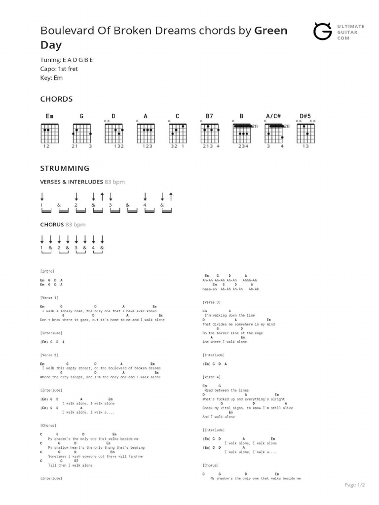 Boulevard of Broken Dreams Chords | PDF